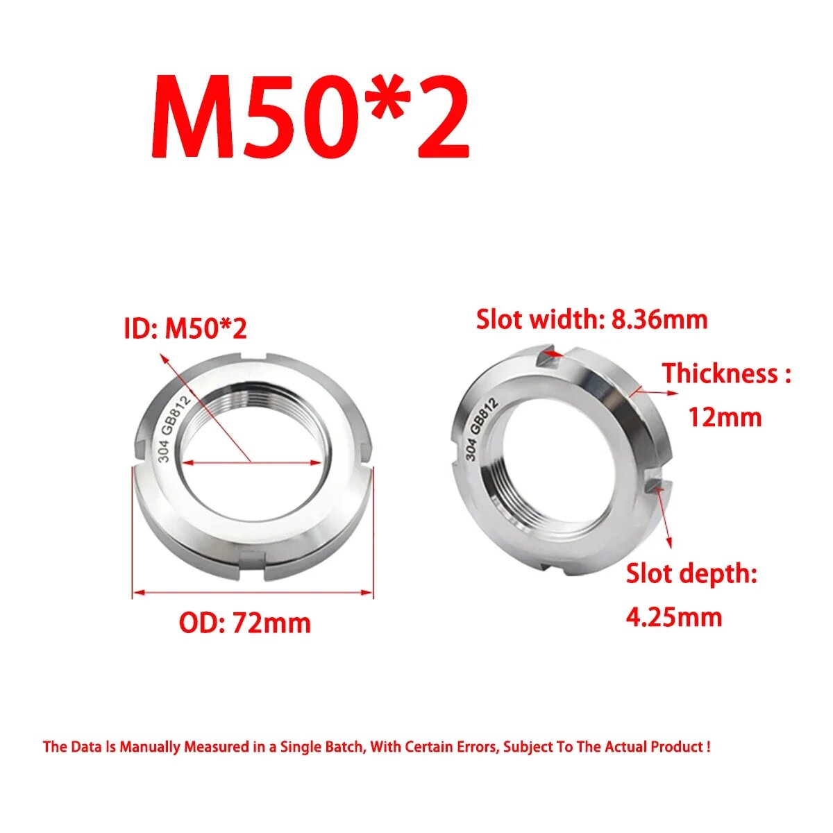 Гайки GB812 нержавеющая сталь М24-М50 M50X2 1PCS