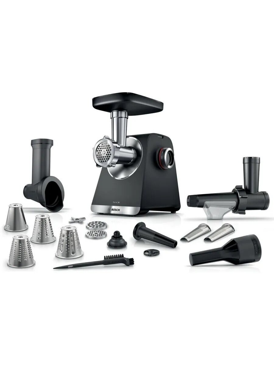 Мясорубка электрическая Bosch MFWS660B черный, 2100 Вт, 3.5 кг/мин, реверс, защита от перегрузки, насадки - 7