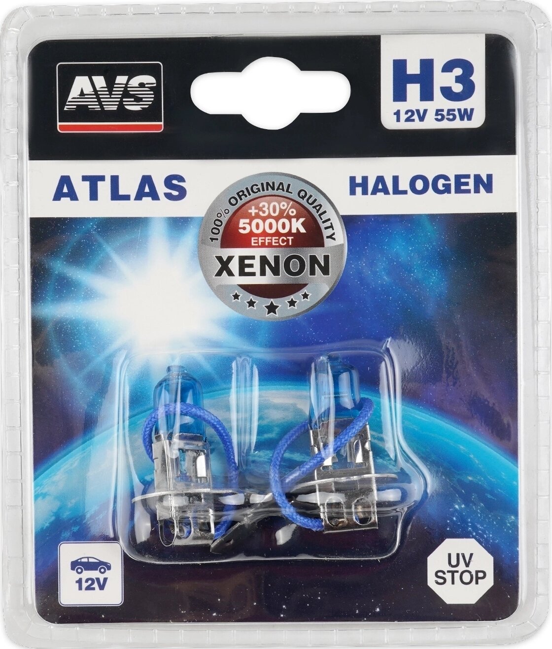 Комплект галогенных ламп AVS ATLAS/5000К/ H3.12V.55W. блистер 2шт.