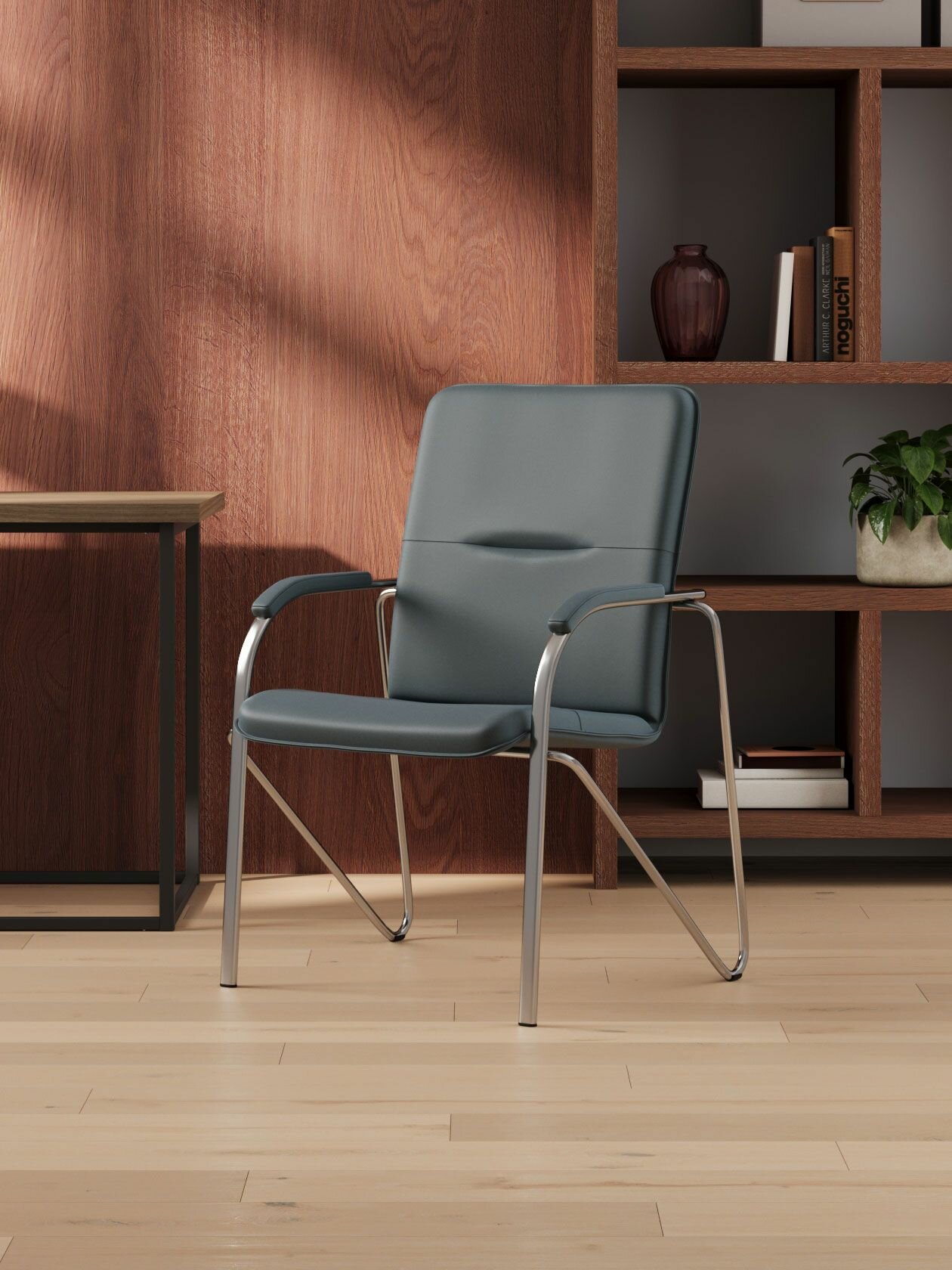 Офисный стул Самба М металлический, с подлокотниками, на ножках, иск. кожа, 1 шт, 60x58x88,5 см, Серый