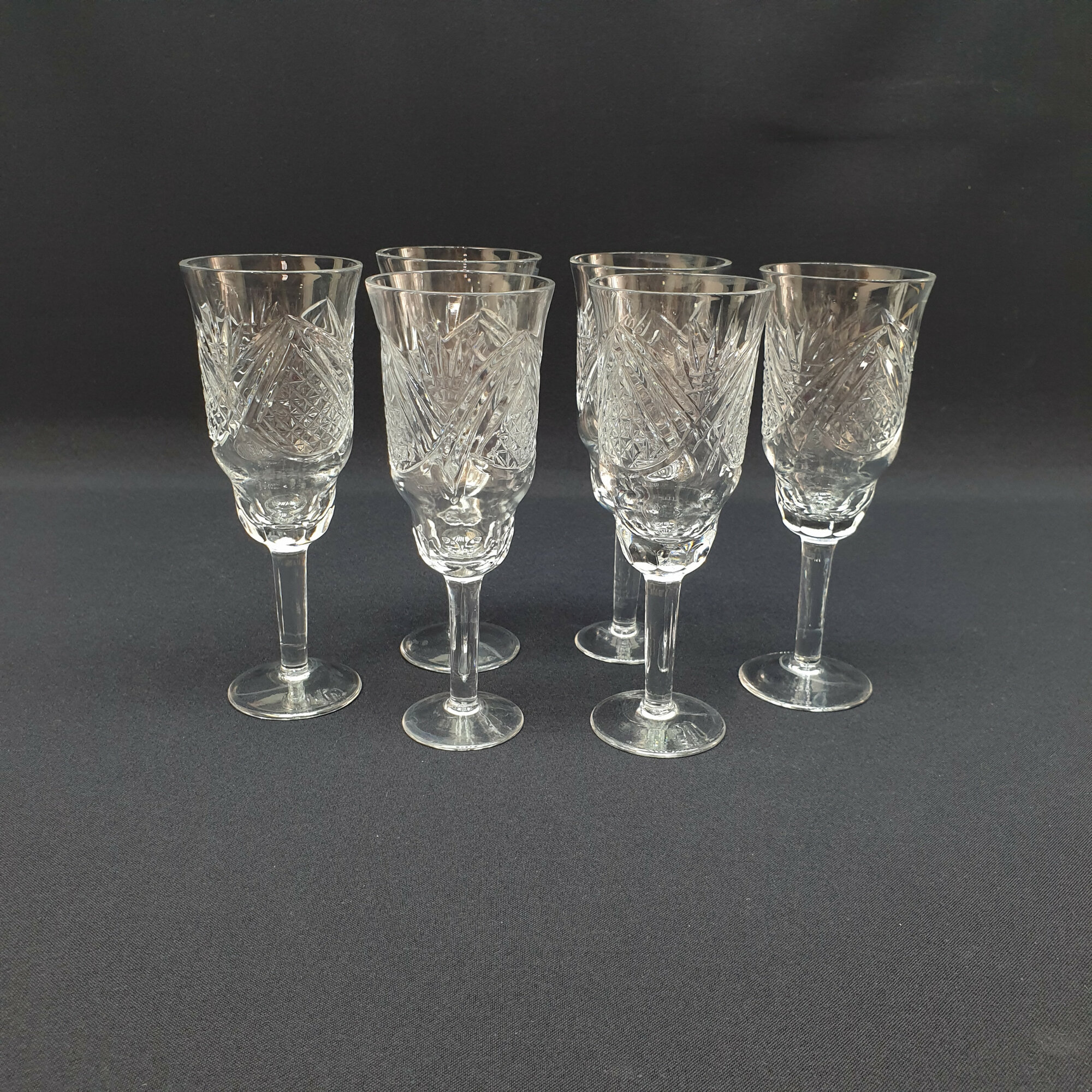 Винтажный набор из 6 бокалов фужеров, хрусталь 100 мл высота 16 см, СССР