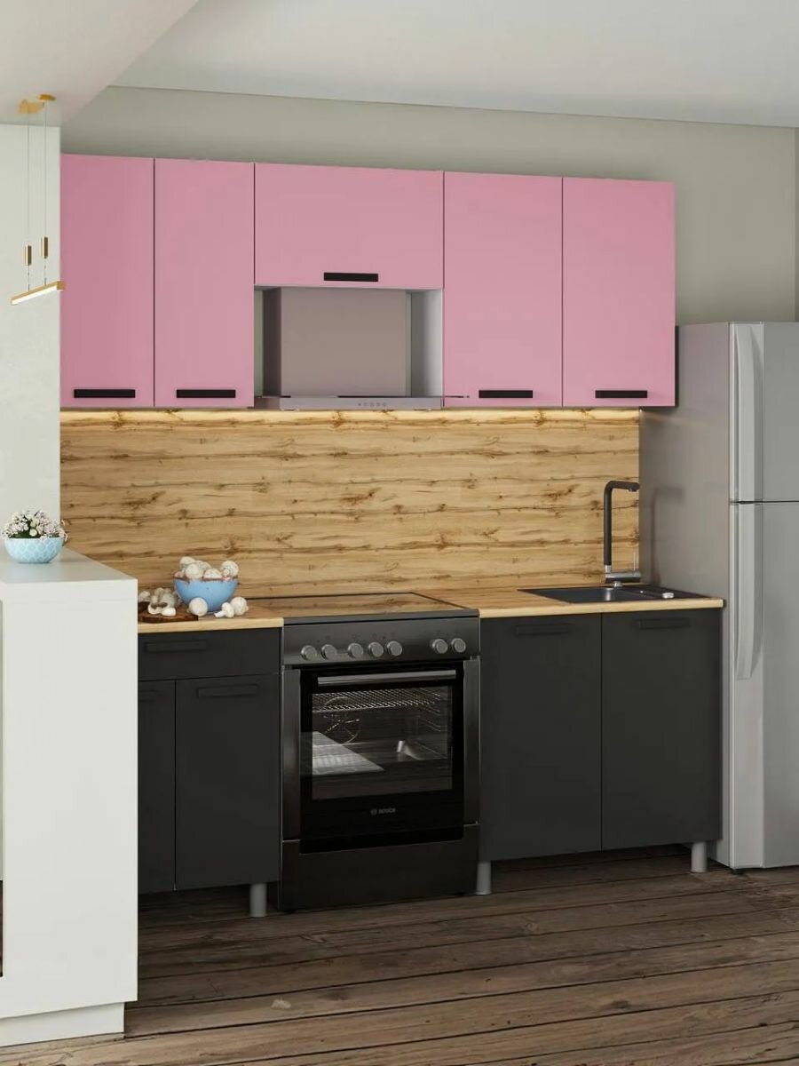 Кухонный гарнитур (кухня) без столешницы Осло 2.0м с окапом, МДФ/ЛДСП, Белый/Карбон Сакура/Карбон Вулкан, 2000х2160х430 тэкс