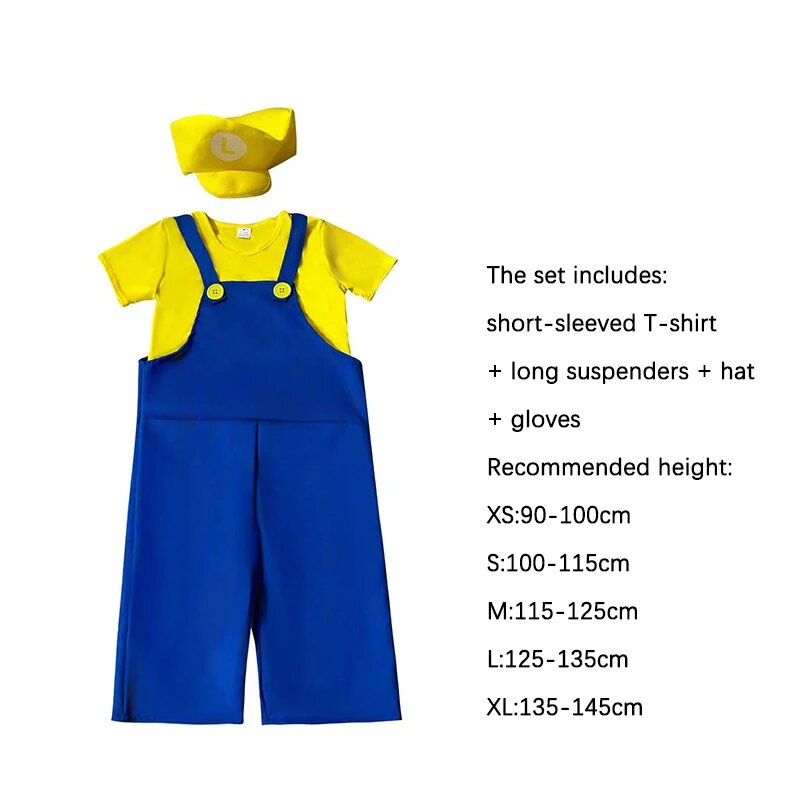 Костюм Супер Марио Луиджи для косплея SYDanne М, Kids Yellow