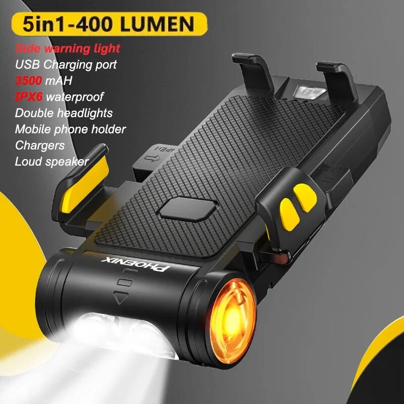 4-в-1 светодиодный велосипедный фонарь 3000 мАч, велосипедный налобный фонарь, внешний аккумулятор, 400 люмен, руль, перезаряжаемый передний фонарь, MTB, дорожный велосипедный фонарик