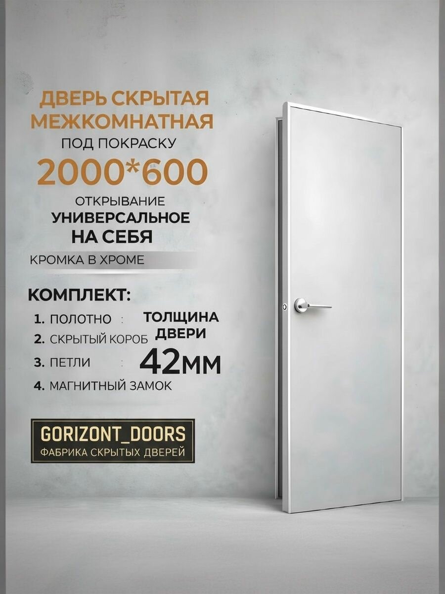 Скрытая межкомнатная дверь комплект INVISIBLE на себя, правая/левая 600х2000 хром кромка