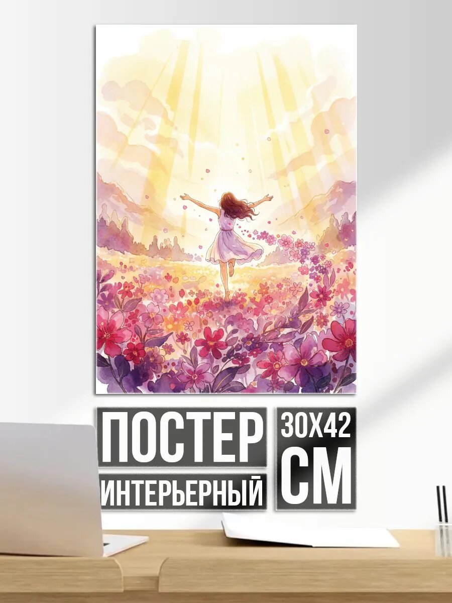Постер на стену Лучи солнца в цветочном поле