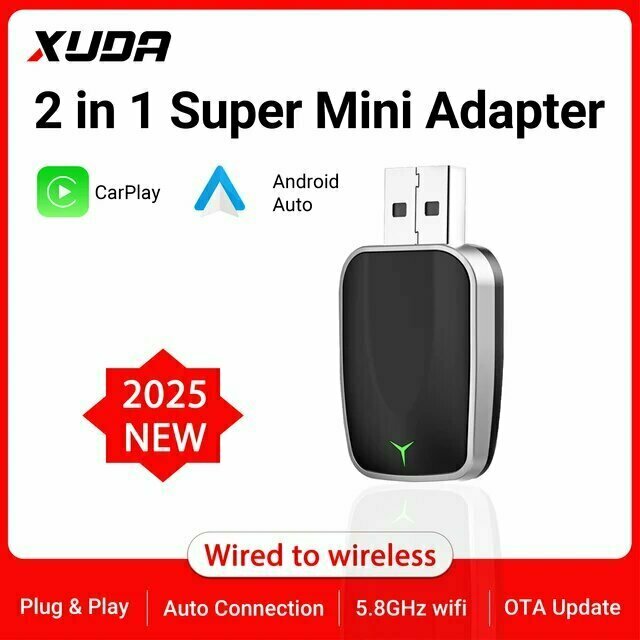 Совершенно новый проводной мини-адаптер CarPlay и Android Auto 2-в-1 с поддержкой Wi-Fi 5 ГГц и беспроводной связью совместим с 99% автомобилей с оригинальной проводной системой CarPlay/Android Auto.