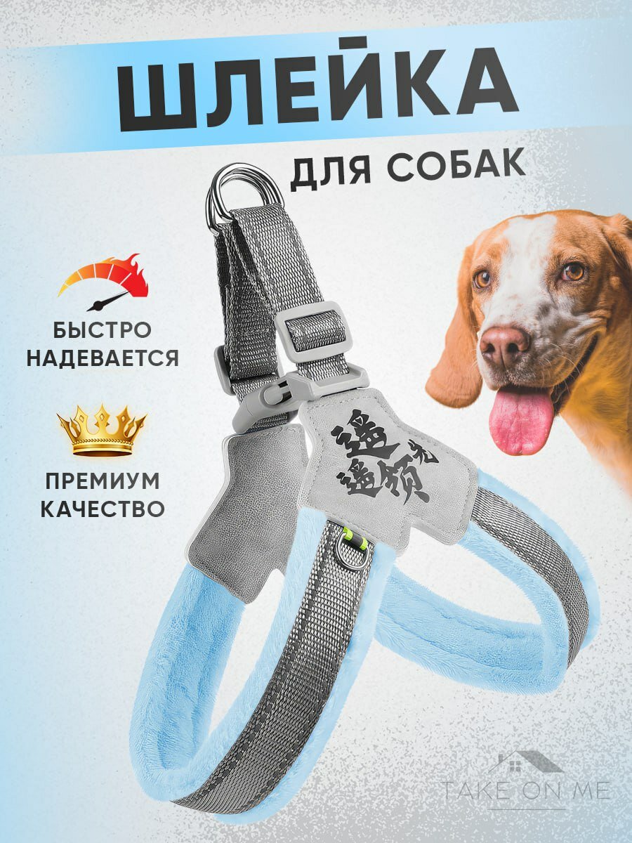 Шлейка для собак мелких и средних пород, анатомическая, голубая, размер М