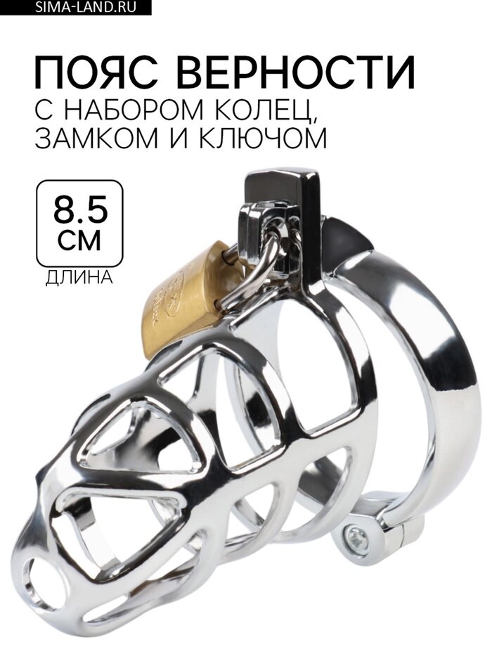 Пояс верности «Клетка целомудрия № 2», кольца d=4; 4.5; 5 см, замок, ключ, металл