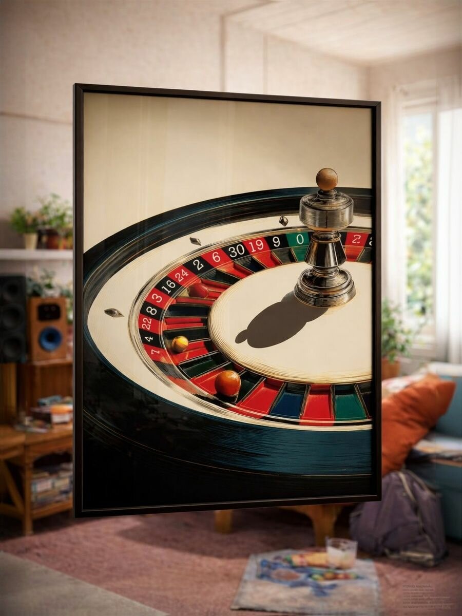 Постер на стену Рулетка плакат в стиле казино на кухню и в гостиную 30х40 см