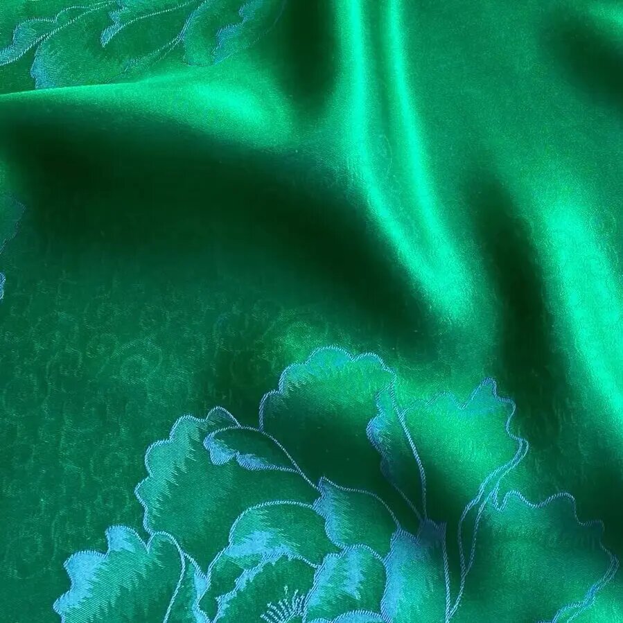 Шелковая жаккардовая ткань с цветочным узором Изумрудный, 5