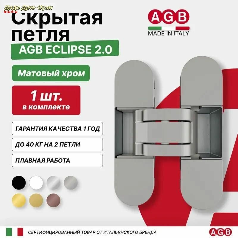 Скрытые петли ECLIPSE 2.0 E302000334 + комплект накладок, матовый хром