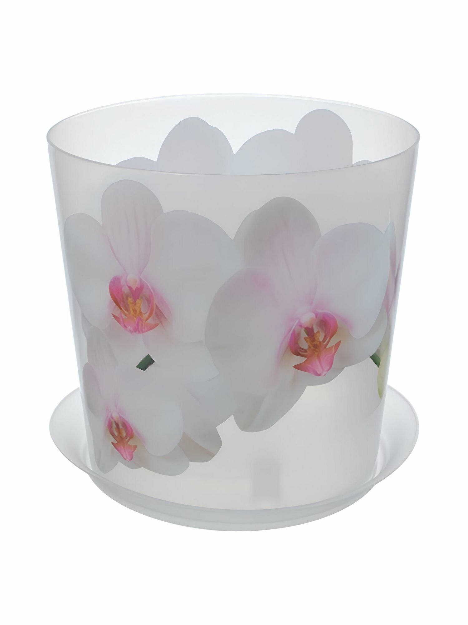 Горшок для орхидей Idea Деко 2.4 л, белый пластиковый цветочный горшок с поддоном, цилиндрический настольный вазон 16х16 см