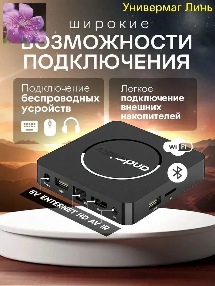 Смарт ТВ приставка Android TV 8K 128ГБ с Bluetooth, медиаплеер для телевизора