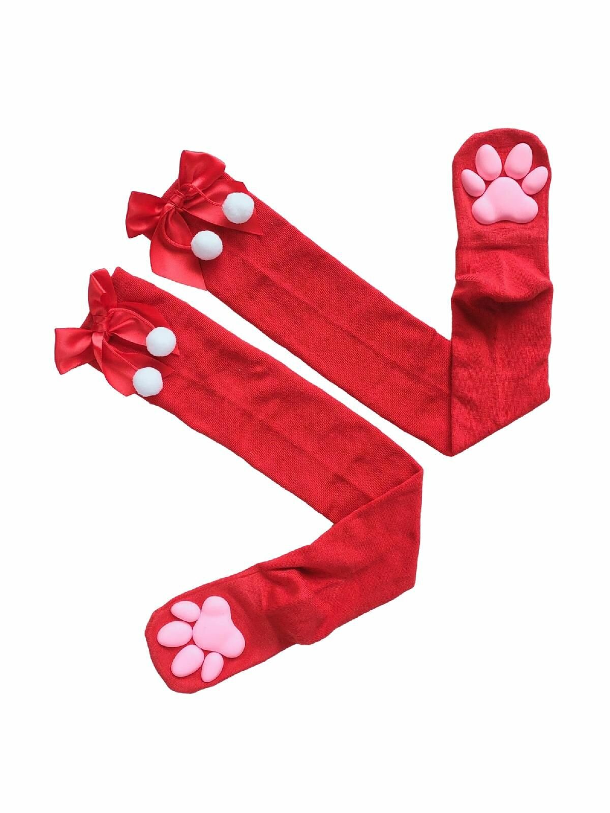 Чулки с бантами и полосками до колена с кошачьими лапками, 3