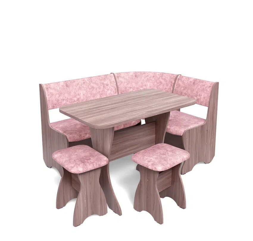 Кухонный уголок Betel Тюльпан Однотон шимо ясень темный, велюр коралл