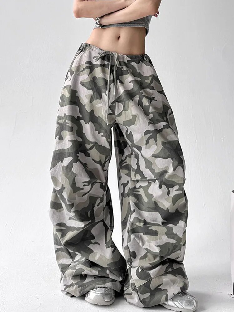 Женские камуфляжные брюки Y2K из хлопка S, Серый, Gray