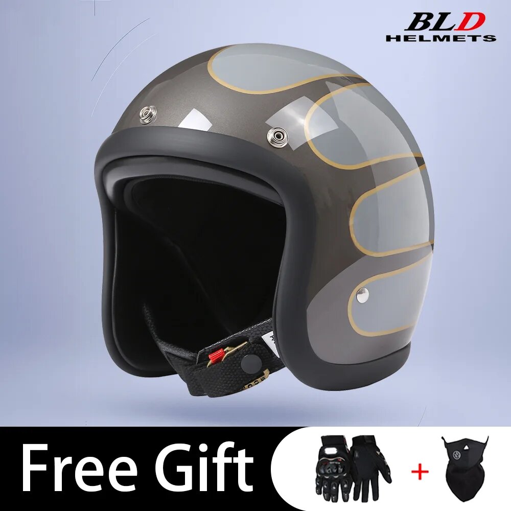 Черный мотошлем ретро BLD Helmets, размер L, цвет 88