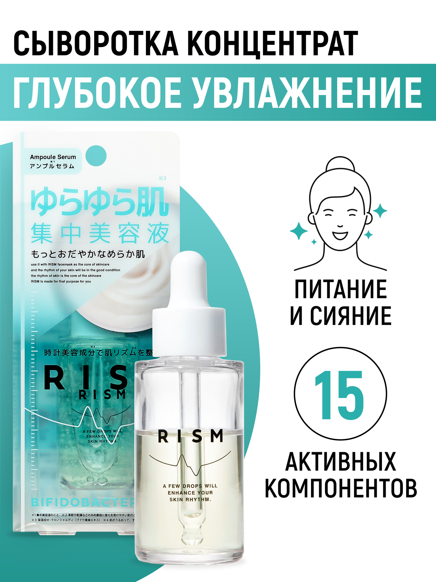 RISM Сыворотка - концентрат для лица / Увлажнение + Защита кожи / с керамидами и бифидобактериями - 30 мл