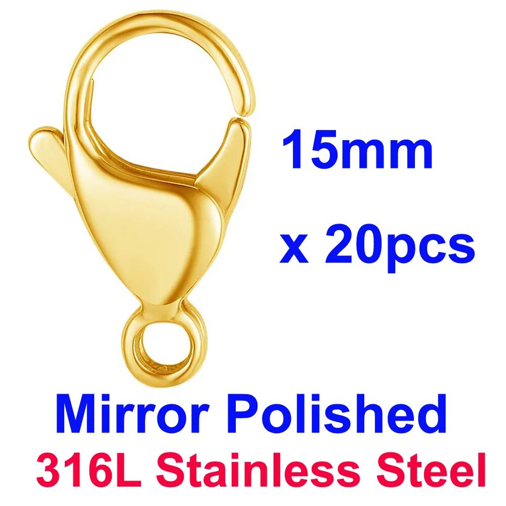 20шт Карабин 15мм Золото 316L Stainless Steel