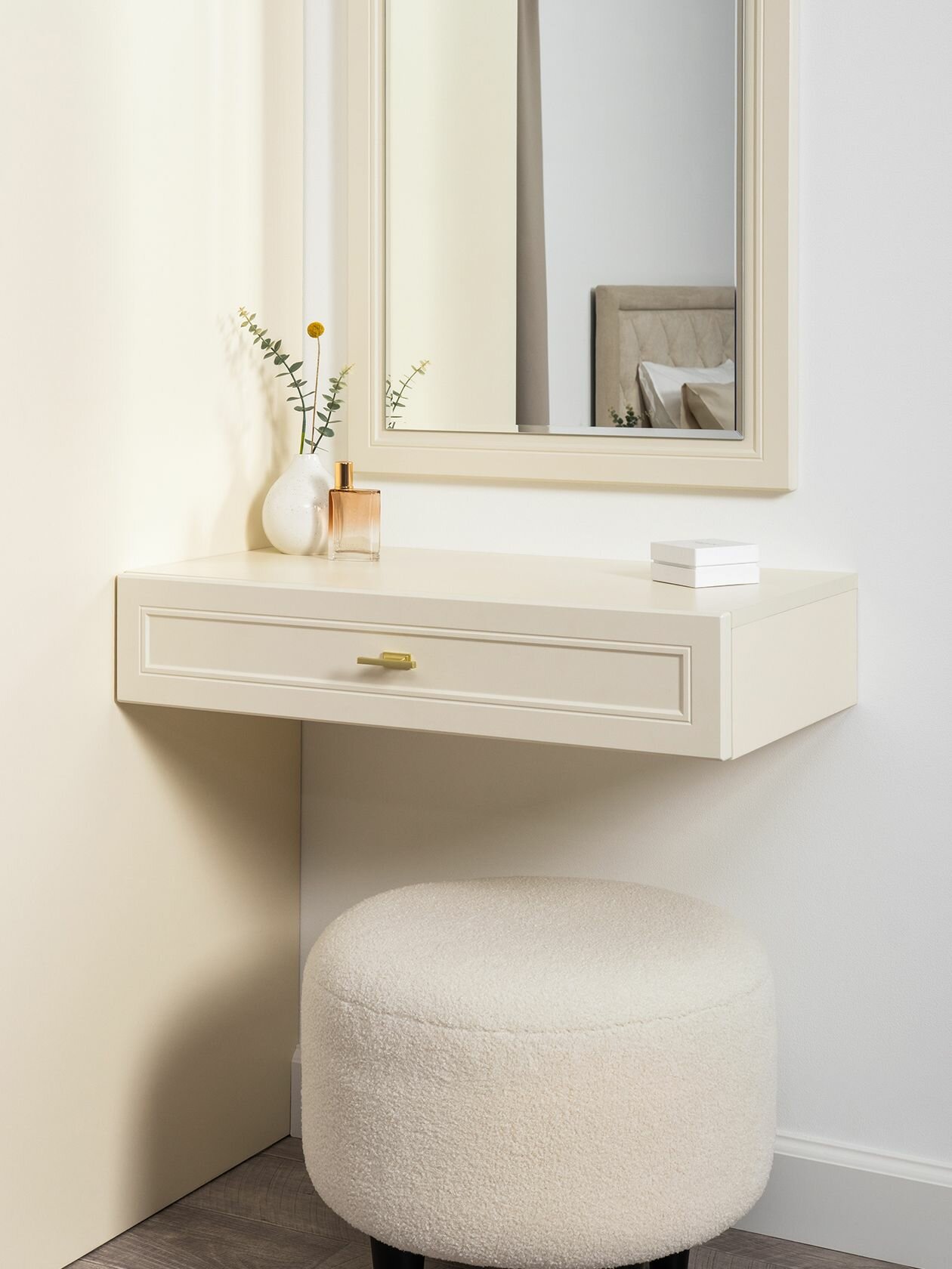 Стол-консоль Марион с ящиком, подвесной, 70х36.9х13.8 см, Слоновая кость, ЛДСП / Слоновая кость, МДФ