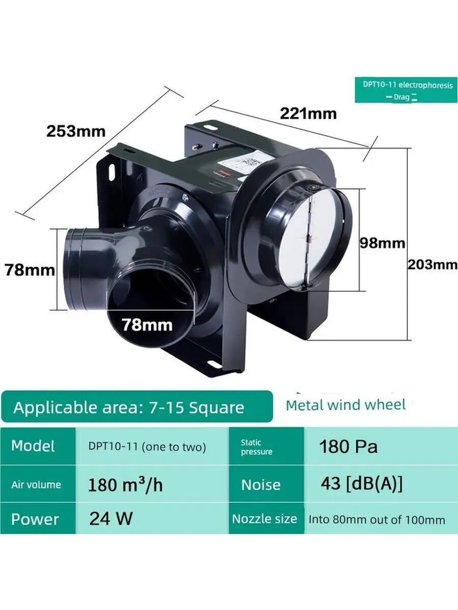Вытяжной вентилятор (180 м³/ч, установка на потолок/стену)