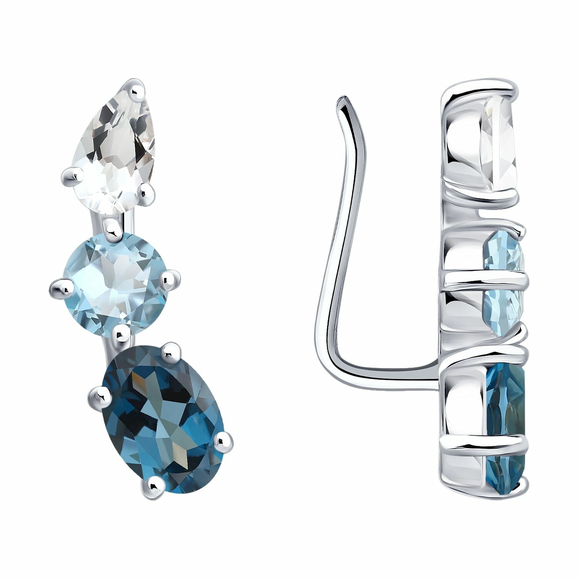 Серьги, серебро, 925 проба, родирование, топаз, Лондон топаз, горный хрусталь