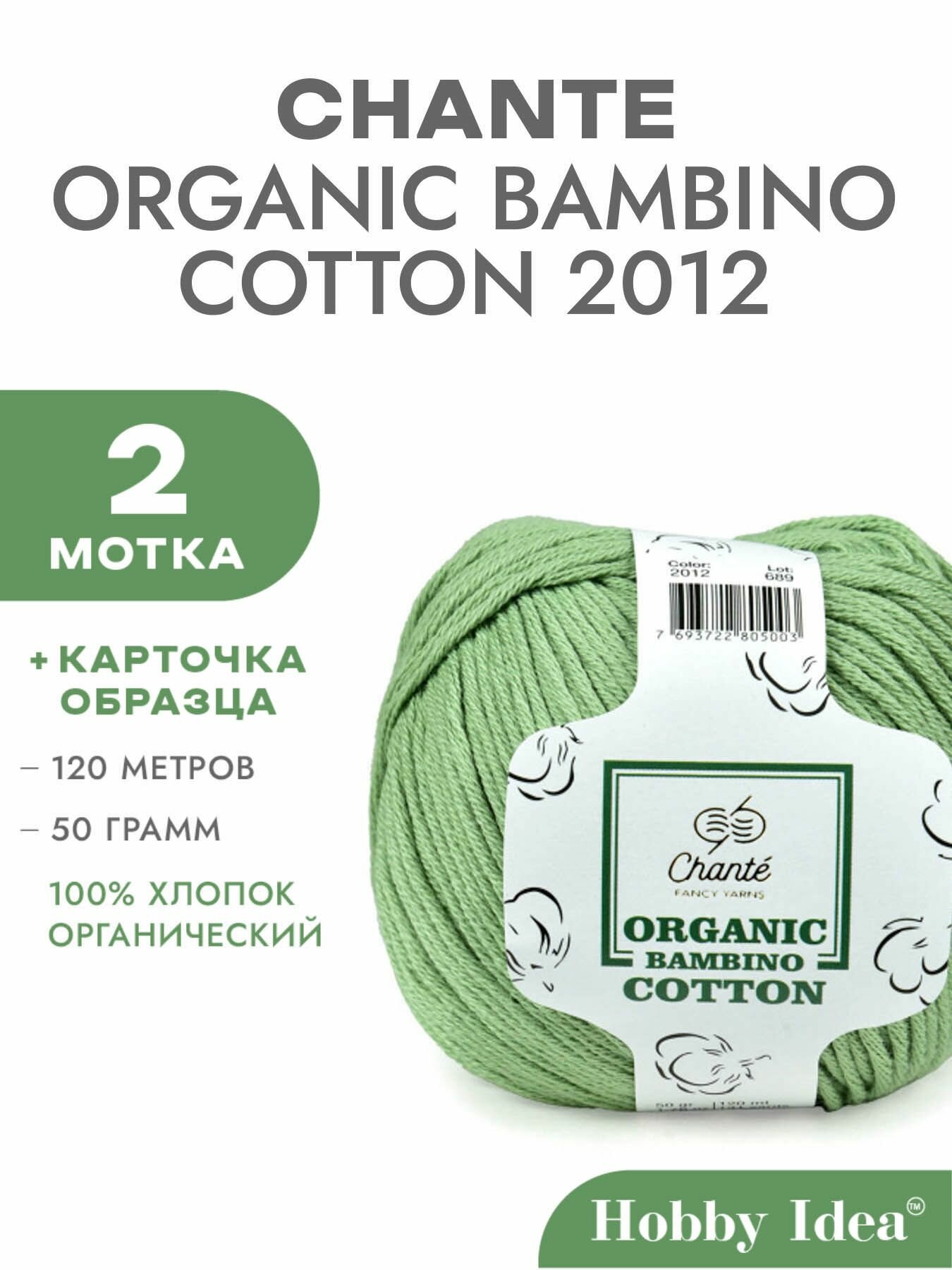 Пряжа Chante Organic Bambino Cotton 2012 Зелёное яблоко 2 мотка (Нитки хлопковые Шантэ Органик Бамбино Коттон)