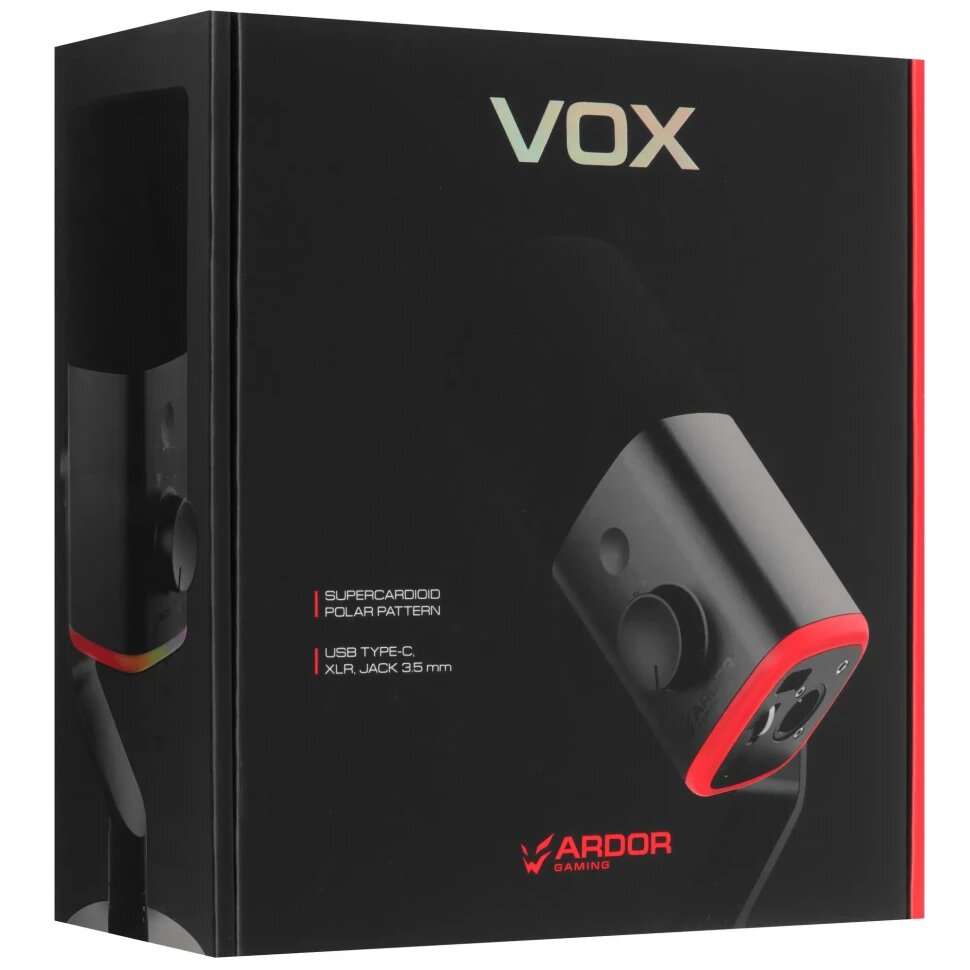 Микрофон Ardor Gaming Vox черный, настольный, суперкардиоидный