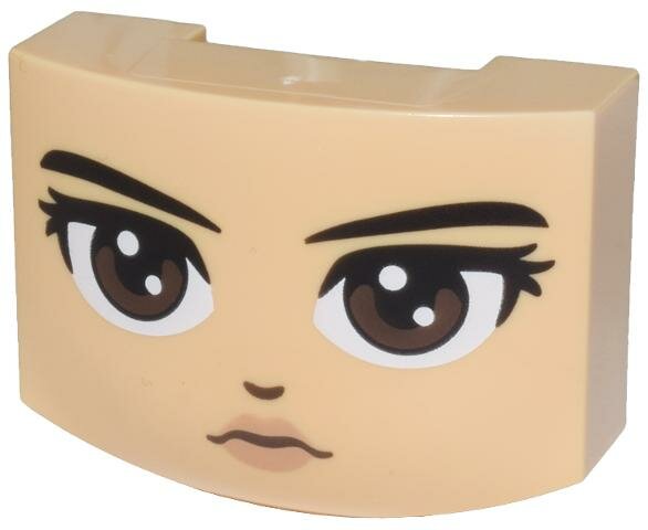 Деталь Lego 5787pb001 Wedge 3 x 4 x 1 1/3 Triple Curved No Studs with Black Eyebrows, Dark Brown Eyes Looking Straight, Nose and Nougat Lips Pattern (Wednesday Addams Face)