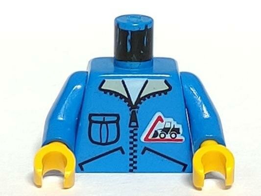 Деталь Lego 973px122c01 Torso Town Bulldozer Logo, Zipper Jacket, Pocket Pattern (Lorry Driver) / Blue Arms / Yellow Hands