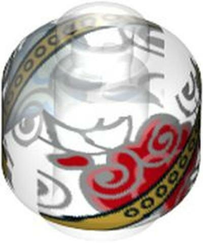 Деталь Lego 28621pb0031 Minifigure, Head without Face with Gold Bands, Silver Swirls, Red and White Smoke on Opposite Sides Pattern (HP Remembrall) - Vented Stud