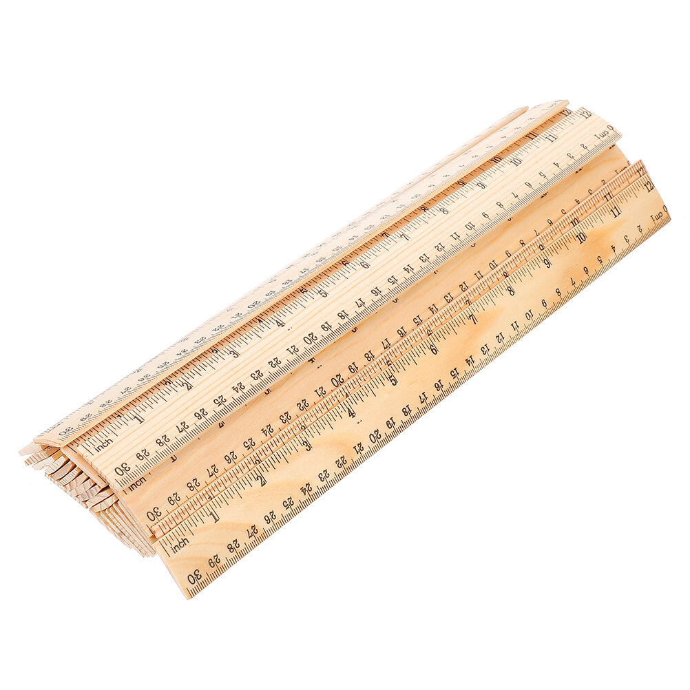 Деревянная односторонняя двусторонняя линейка (цвет натурального дерева) (30 см) 36 шт.