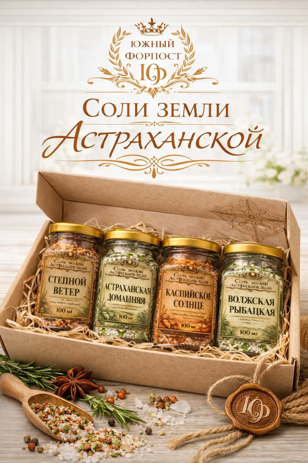 Набор Южный Форпост "Соль Земли Астраханской", соль и специи, в банке, 960 г