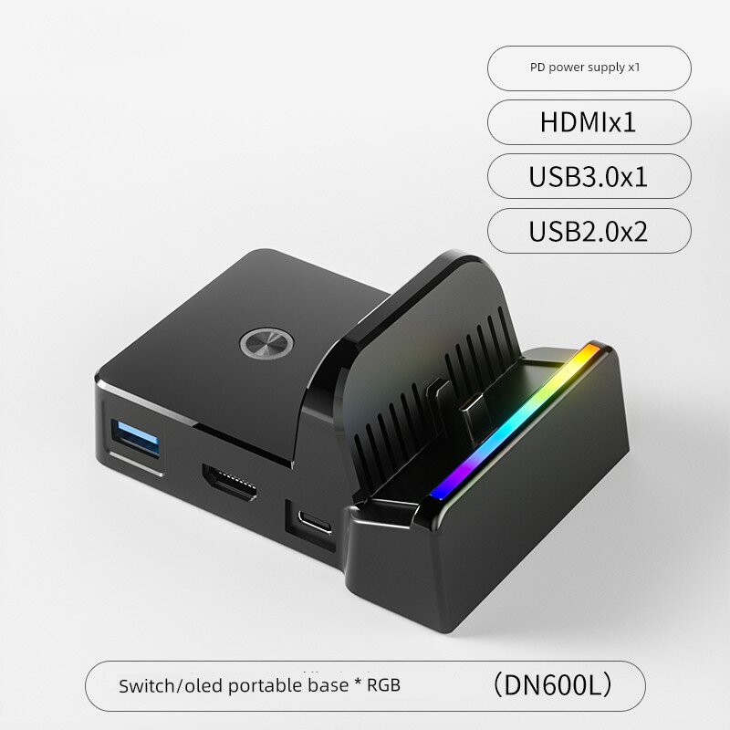 Портативный адаптер 5 в 1 для Nintendo Switch с RGB-подсветкой, зарядкой и зеркальным отображением экрана