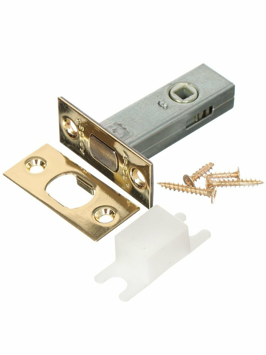 Защелка врезная Apecs L-0126-G, 00015964, золотая, с металлическим язычком, без завертки для межкомнатных дверей.