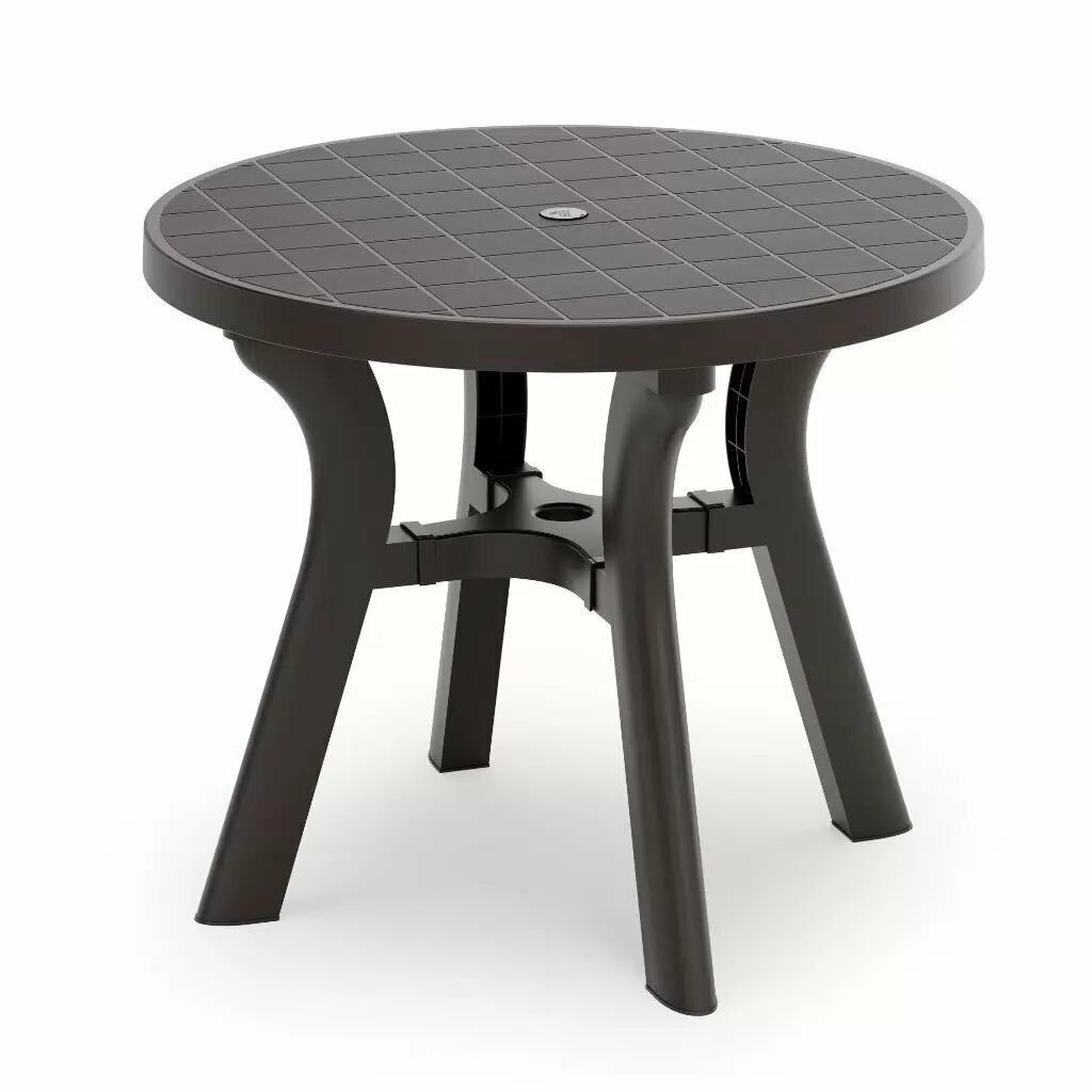 Стол пластиковый круглый Атлант 90х90х76.5 см, цвет мокко, для дачи и отдыха, 4 места, производство Россия, артикул М8942