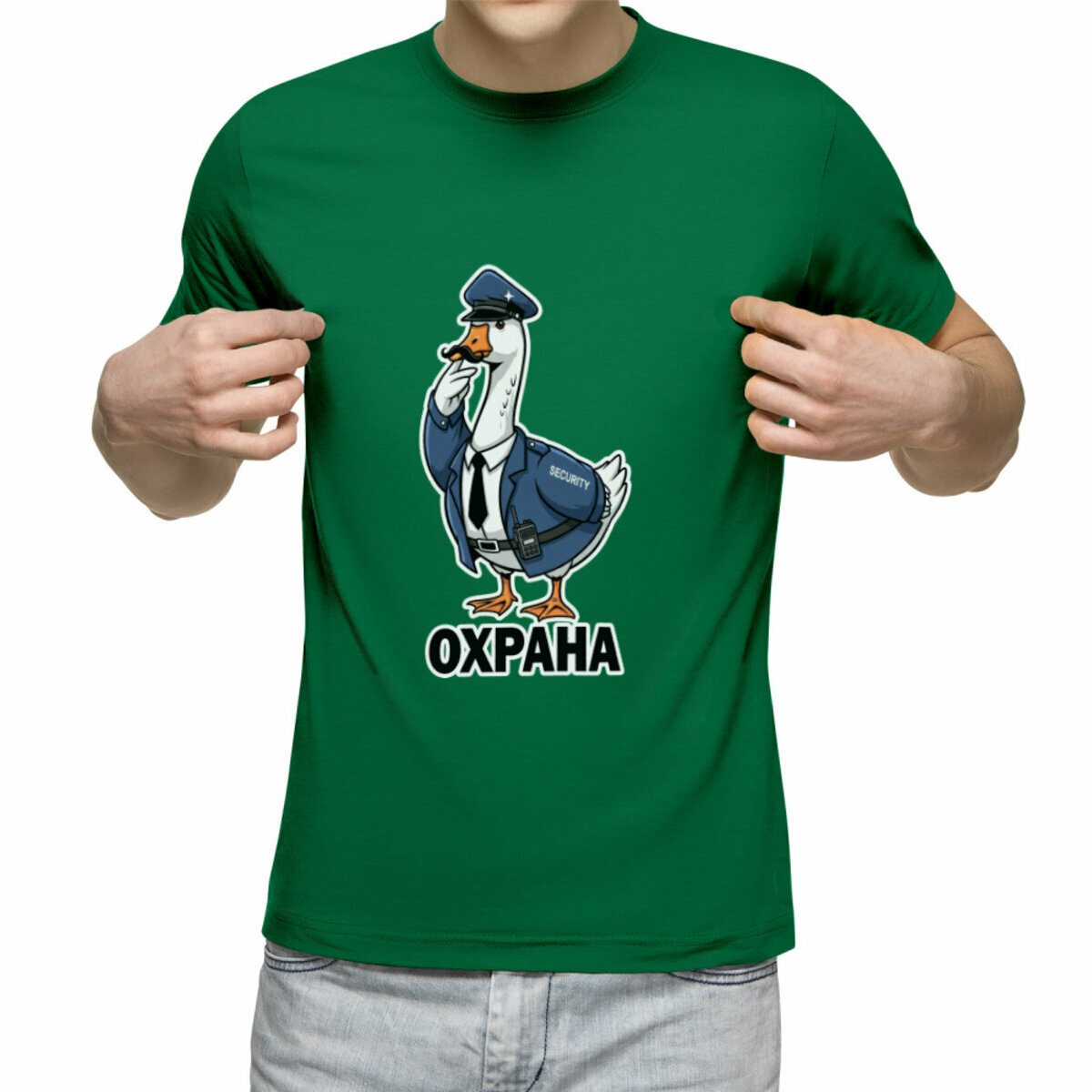 Мужская футболка «Охрана. Принт для охранника. Security» (зеленый, M)