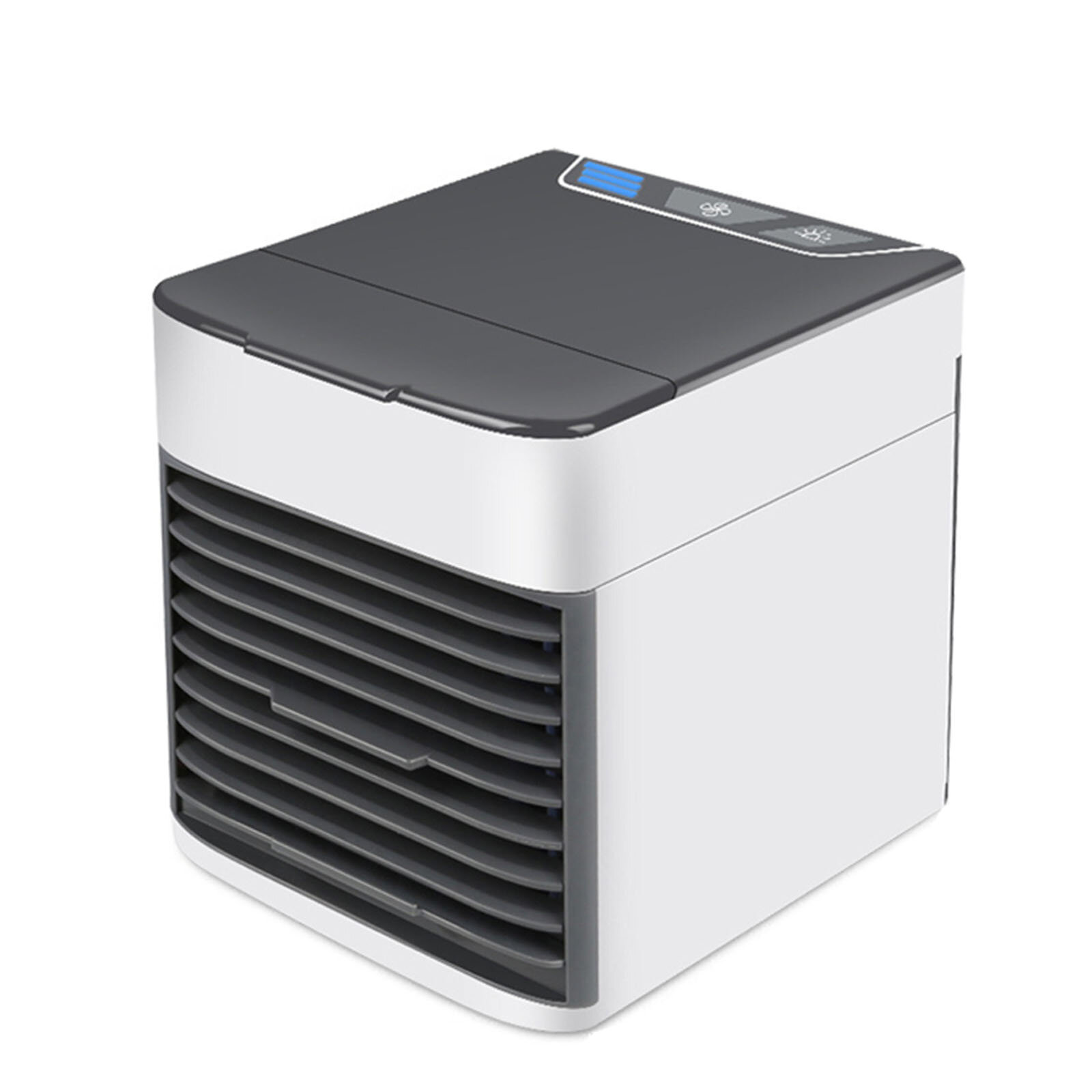 Arctic Air Ultra, испарительный охладитель воздуха, материал ABS+PC, размер 170*160*145mm, вес 860g, питание USB или AC (без адаптера), интерфейс USB 5V 2.1A, мощность 8W, объем воздуха 50 CFM, емкость водяного бака 375ml, время работы 10h, стиль LED 3