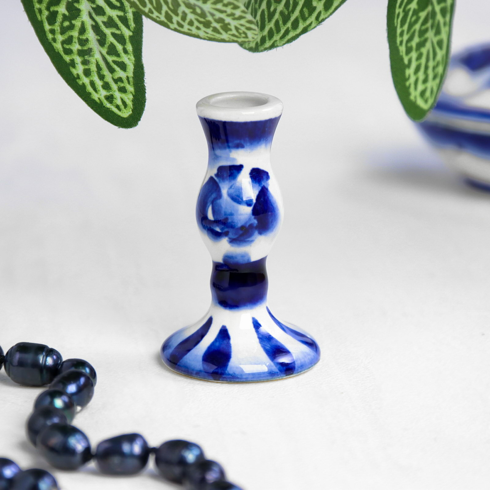 Подсвечник на 1 свечу "Гжель", фарфор, цвет: белый, тематика праздника: универсальная тематика, 3 шт.