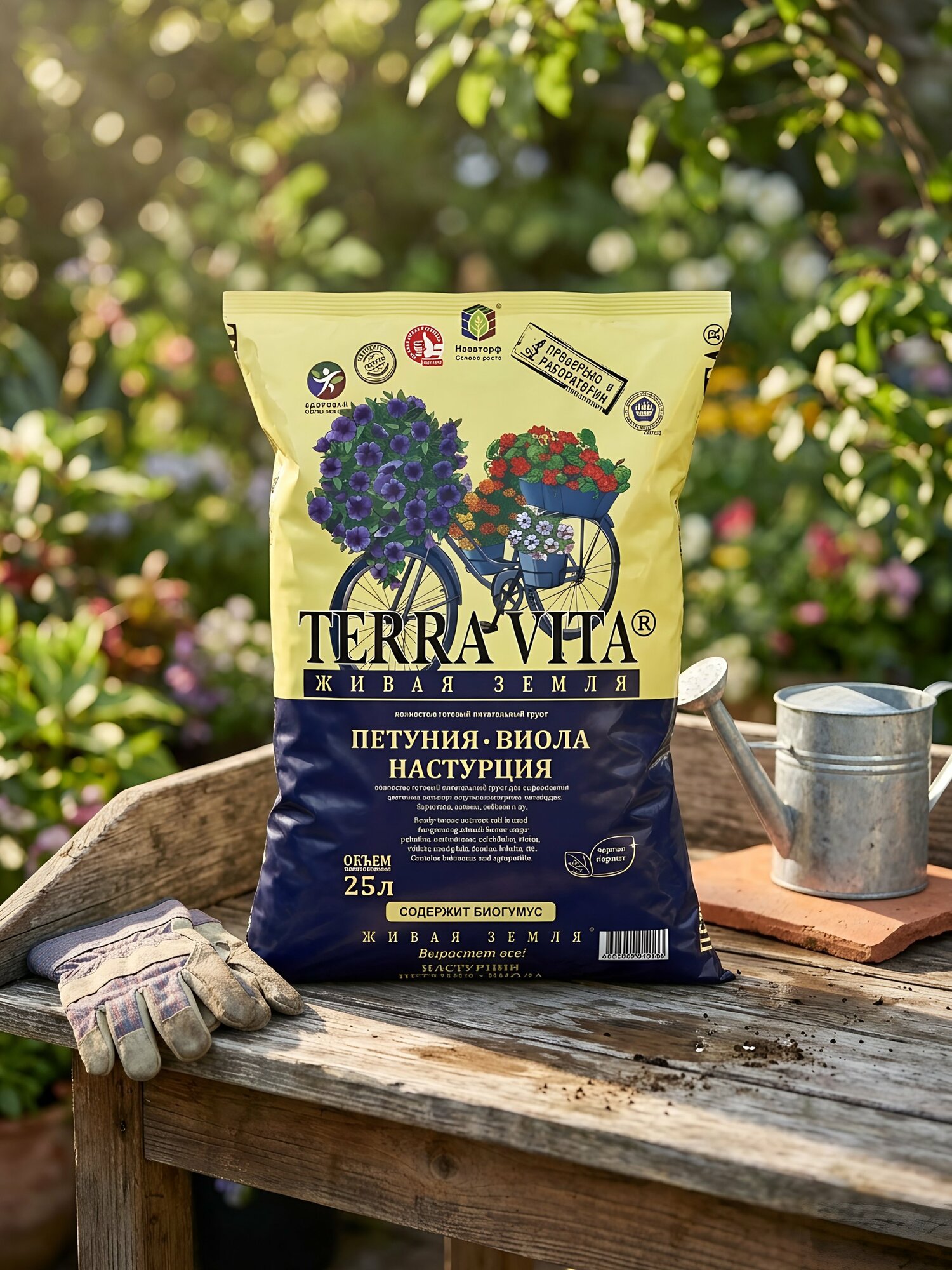 Грунт Terra Vita Живая земля для петуний, виол и настурций, 25 л — питательная почвосмесь для цветов и декоративных растений
