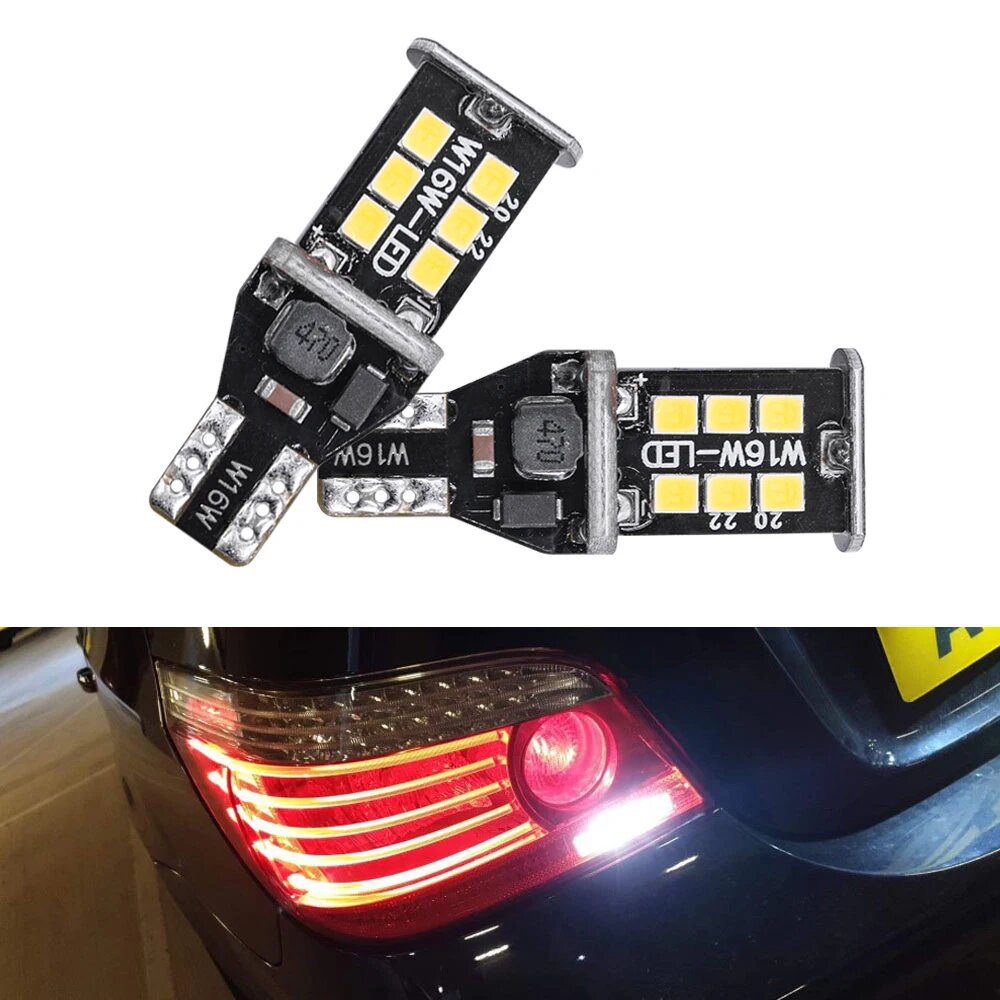 2 шт, автомобисветодиодный светодиодные лампы Canbus T15 W16W 2835SMD для задних фонарей BMW 5 Series E60 05-08 E61 F10 F11 F07 Mini Cooper