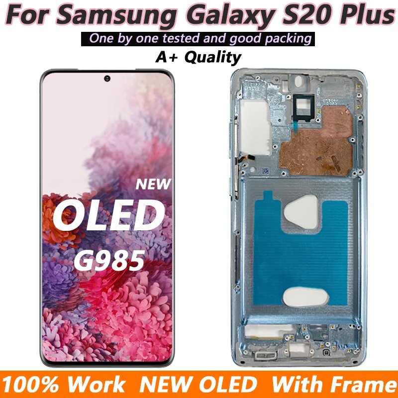 Экран S20 plus OLED для SAMSUNG Galaxy S20Plus G985 G985F 5G ЖК-дисплей с рамкой, Black with Frame