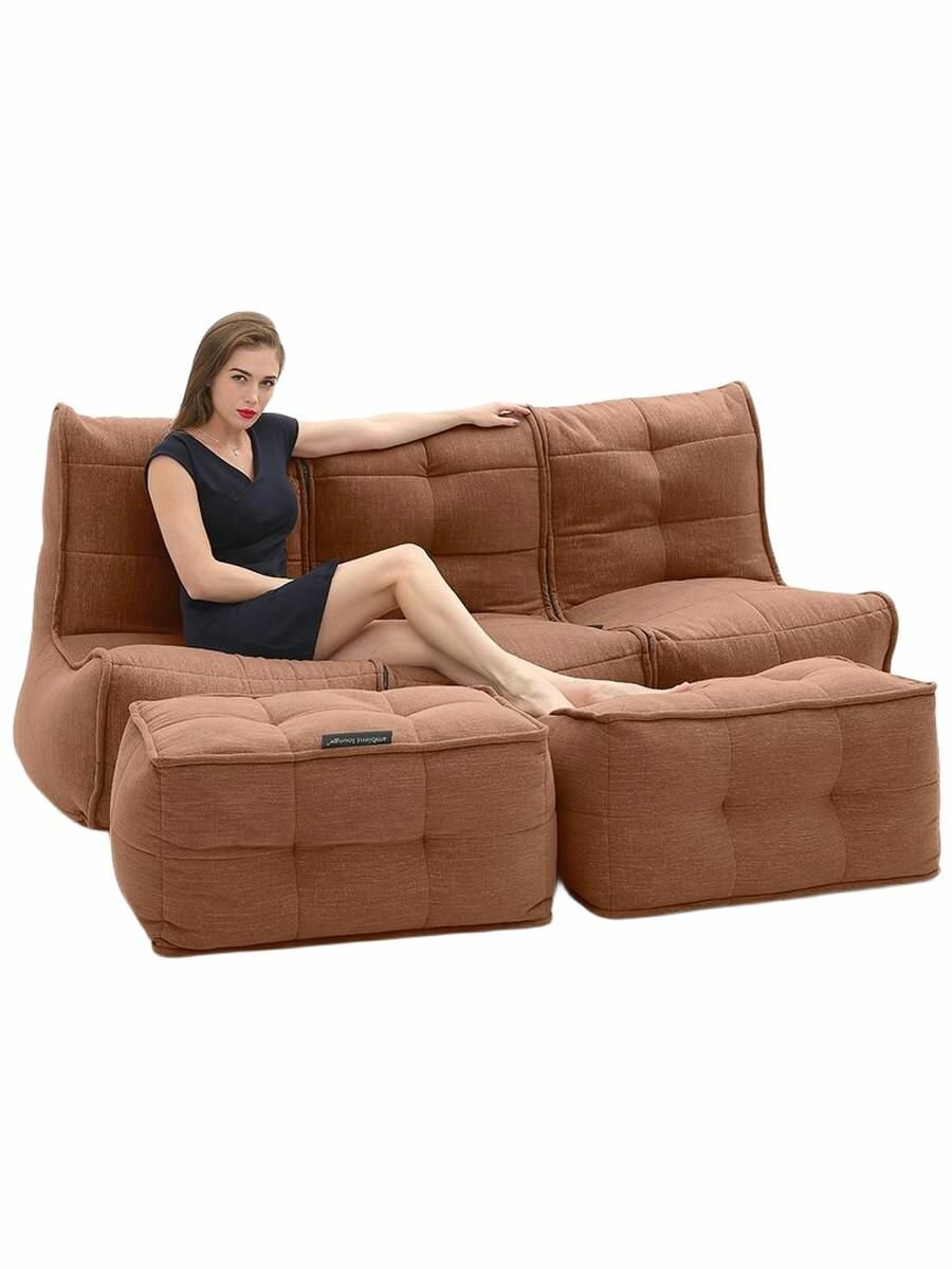 Бескаркасный диван с оттоманкой Mod3 Movie Couch Deluxe - Terra Cocta (шенилл, терракотовый) - для небольших помещений: для дома, дачи, офиса (нераскладной)
