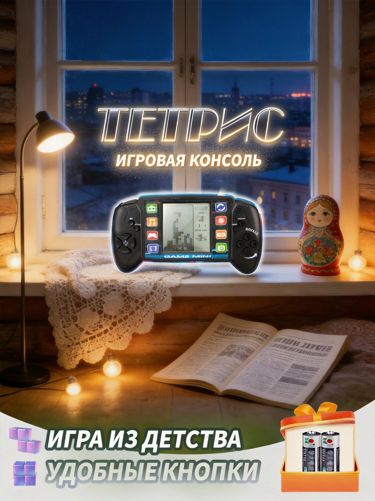 Электронная игра Тетрис, большой экран с подсветкой, классический геймплей для детей и взрослых, развитие логики и внимания, компактный дизайн для удобства