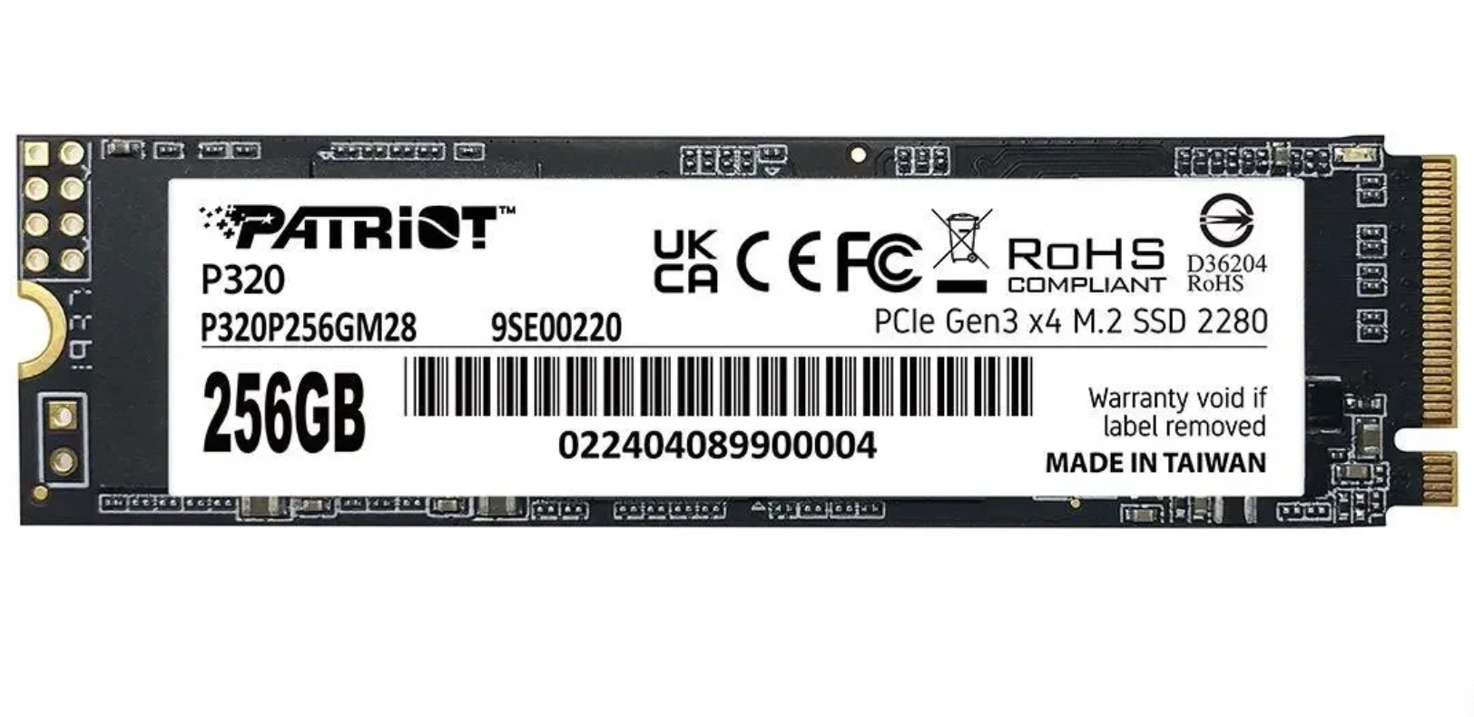 SSD накопитель Patriot P320 P320P256GM28 256ГБ, M.2 2280, PCIe 3.0 x4