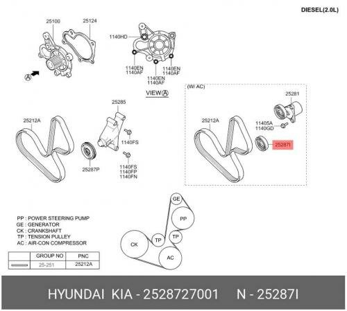 Ролик приводного ремня hyundai tucson kia sportage Hyundai / Kia (Mobis) 25287-27001 :