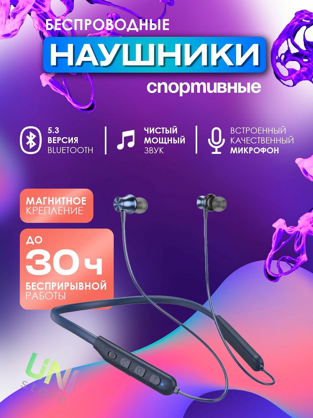 Hoco наушники спортивные беспроводные Bluetooth (ES64) с микрофоном, синий
