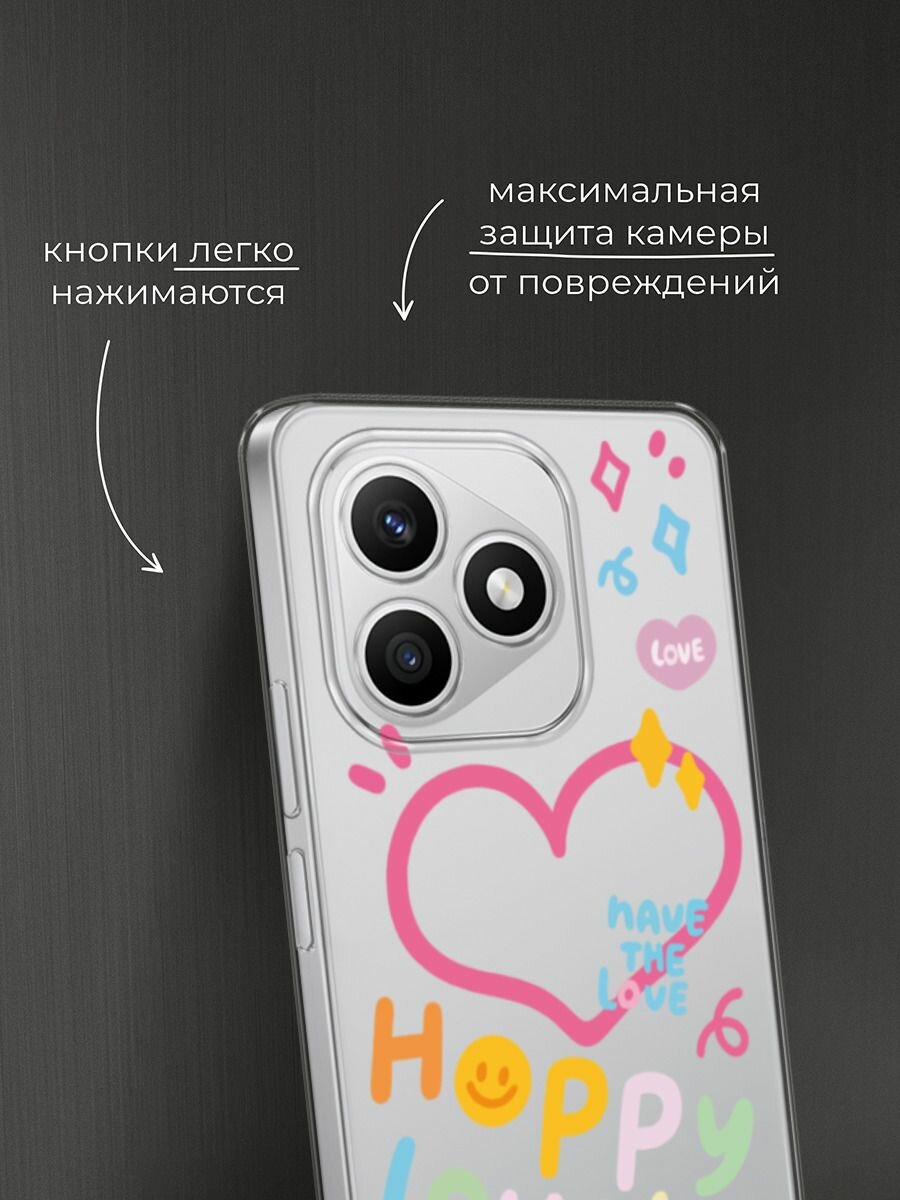 Чехол на Honor X8d / Хонор X8d с принтом Happy lovely, прозрачный — фото 1