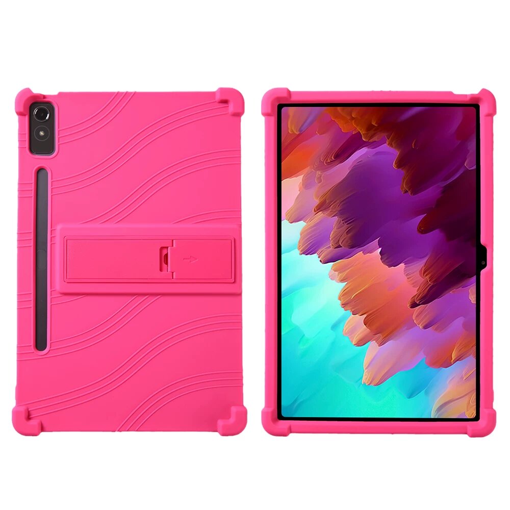 Силиконовый чехол с защитным стеклом для Lenovo Xiao Xin Pad Pro 2023 12.7" ударопрочный набор розового цвета